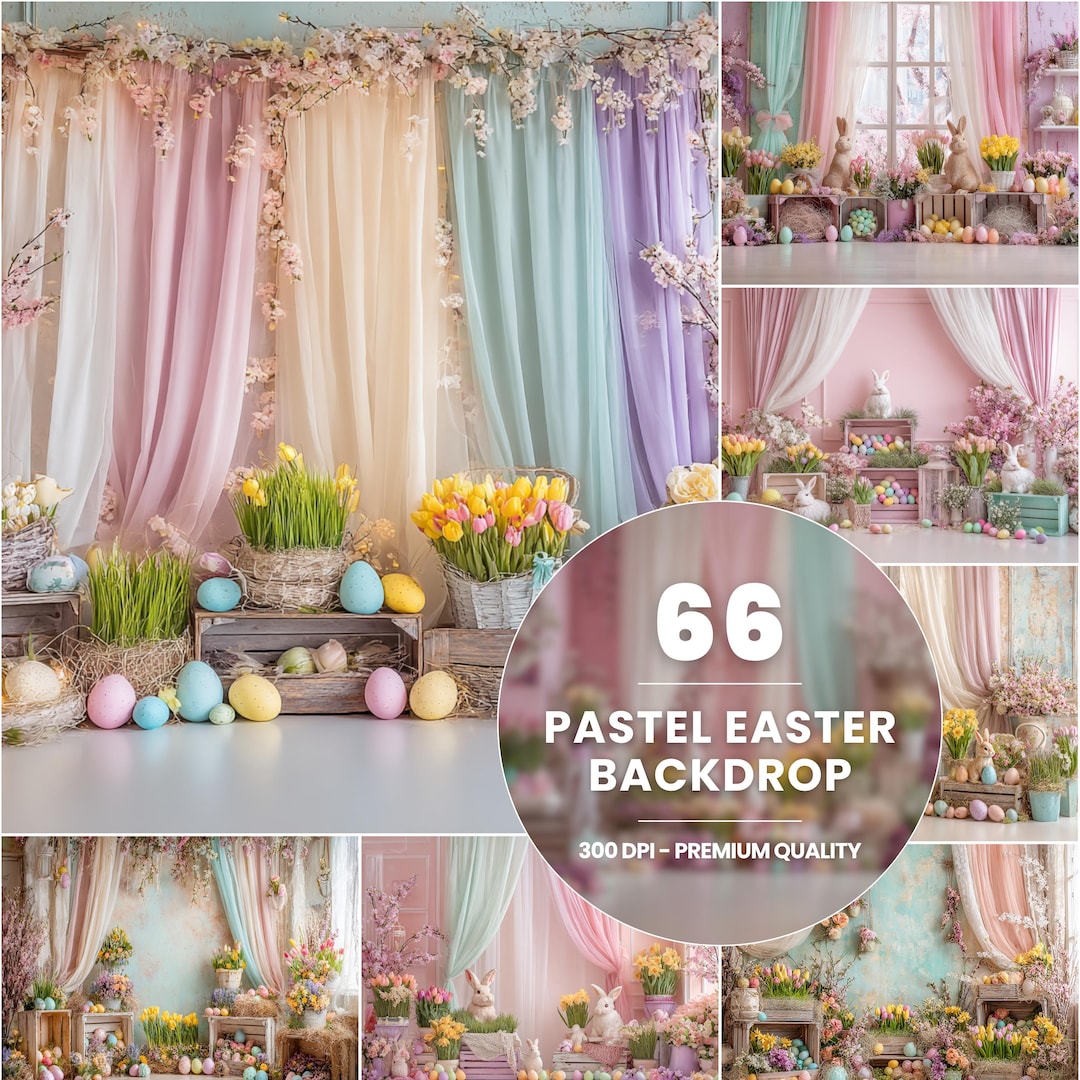 Pastel Easter Photography Backdrops | Floral Egg Decor (digital ...