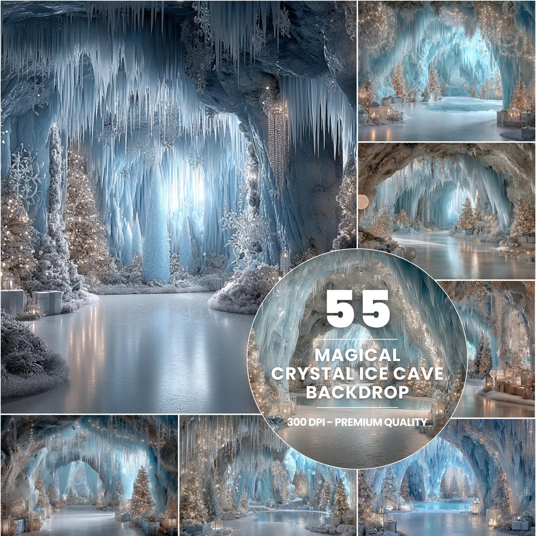 55 Magical Crystal Ice Cave Backdrop, Frozen Winter Fantasy Scene, Ice ...