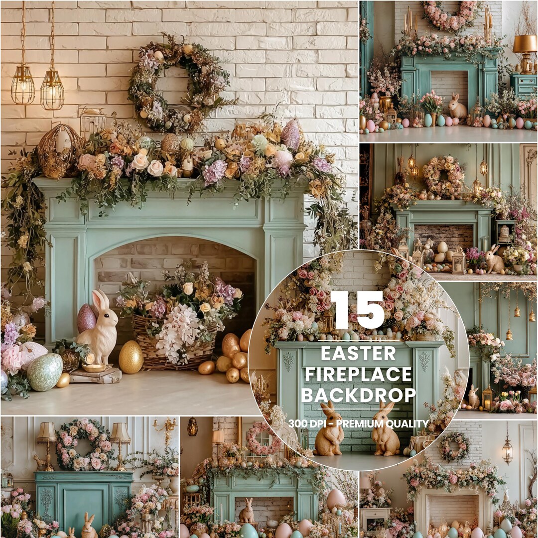 15 Easter Fireplace Backdrop, Spring Floral Mantel Background, Bunny ...