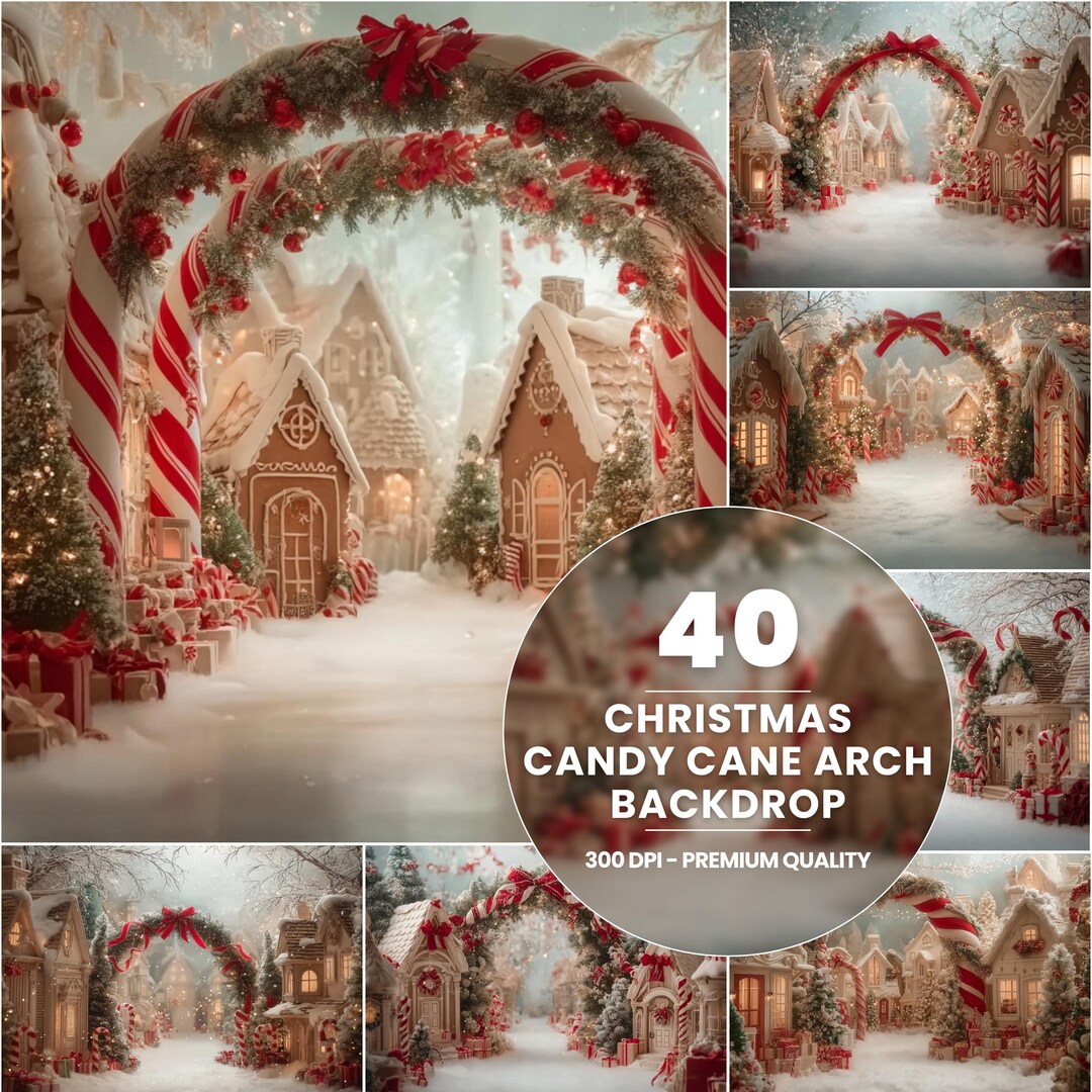 40 Christmas Backdrops: Candy Cane Arch, Gingerbread Village (digital ...