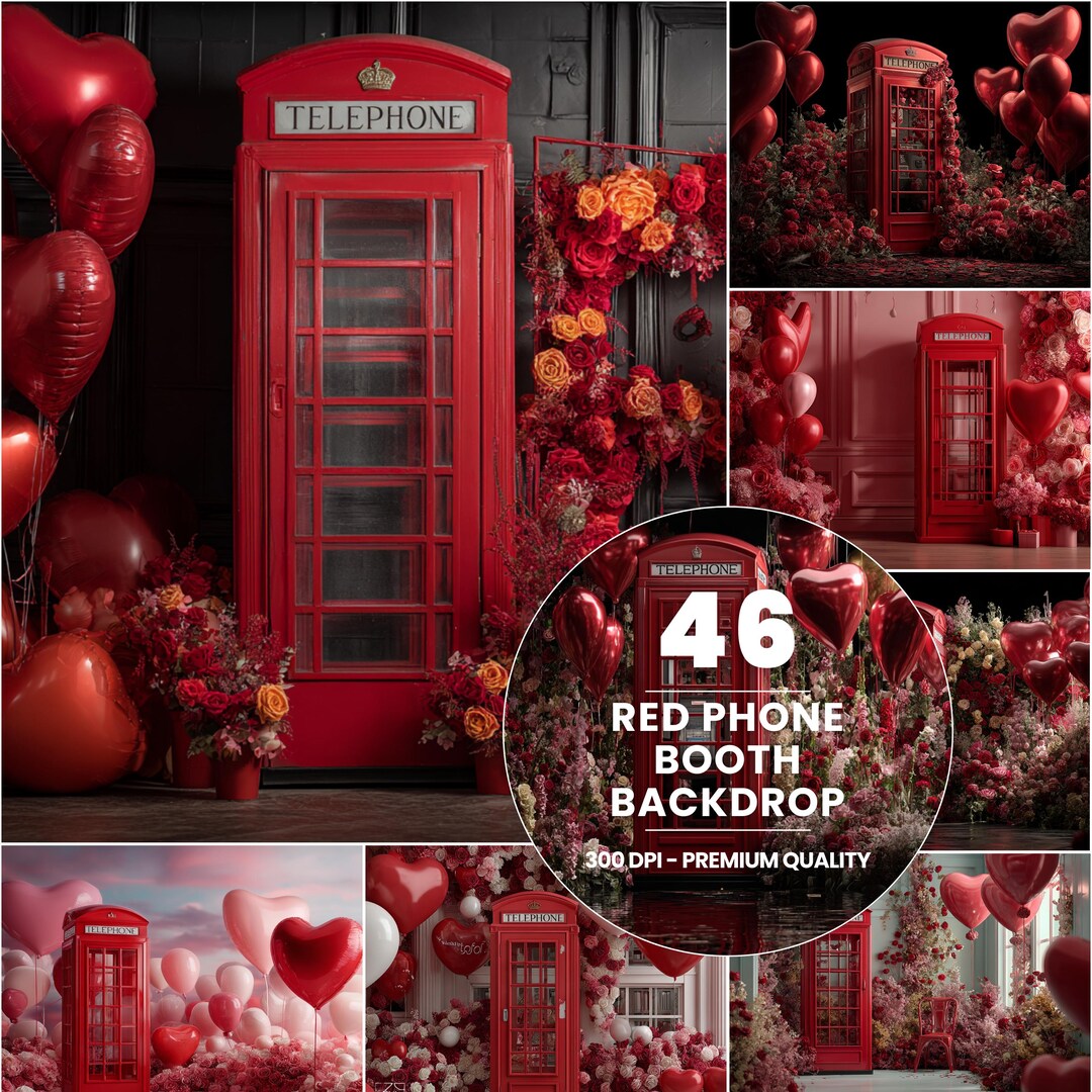 46 Red Phone Booth Backdrop, Valentine Love Scene With Heart Balloons ...