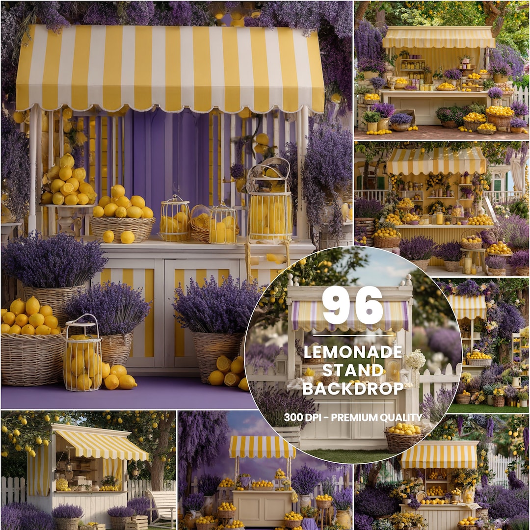 96 Lemonade Stand Backdrop, Summer Lemon Market Background, Lavender ...