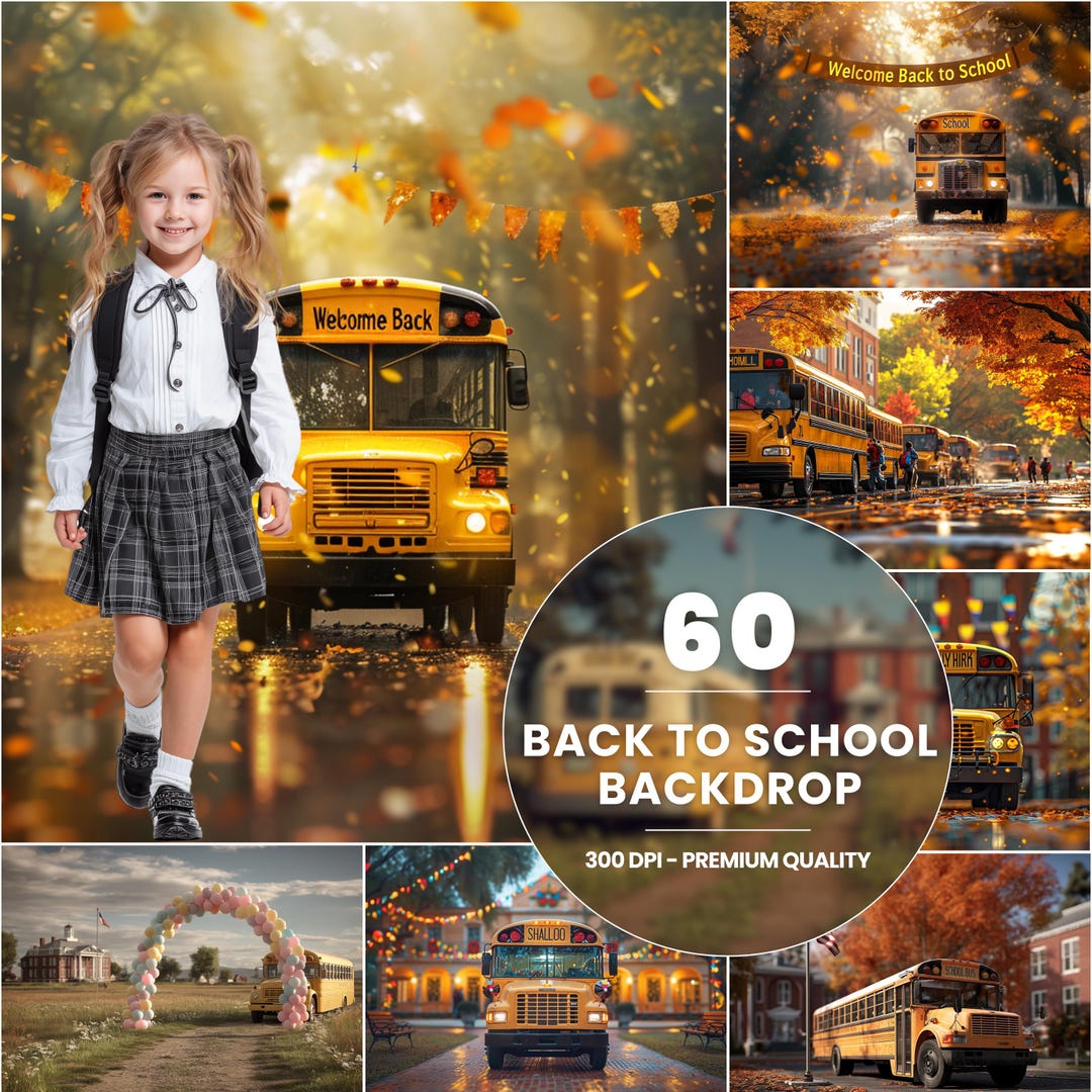 60 Rustic Schoolhouse Digital Backdrop, Vintage Yellow School Bus on ...