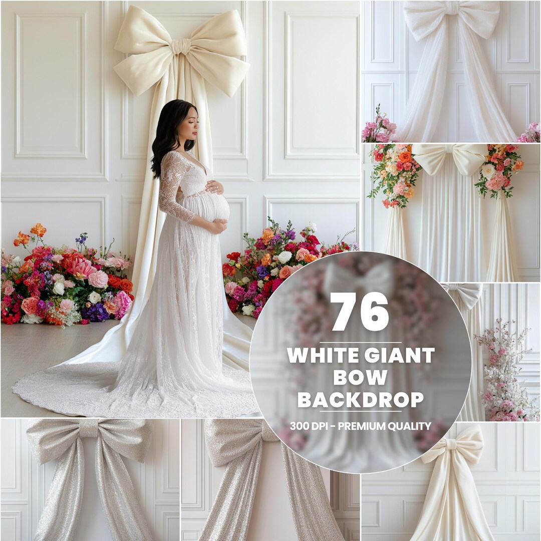 76 Giant Bow Backdrop, White Bow Ribbon Overlay, White Studio Portrait ...