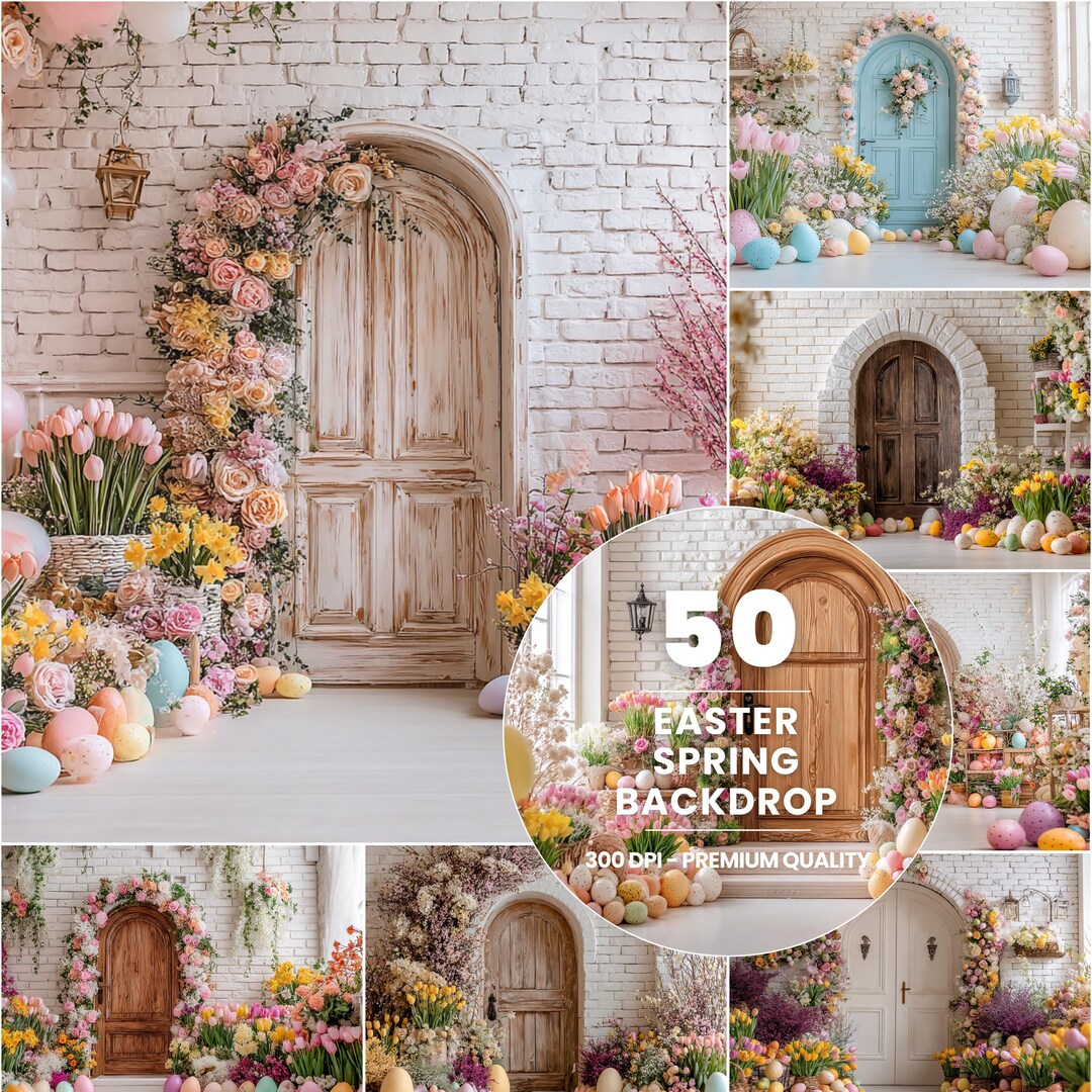 Floral Easter Door Backdrop, Rustic Spring Decor (digital Download, 300 ...