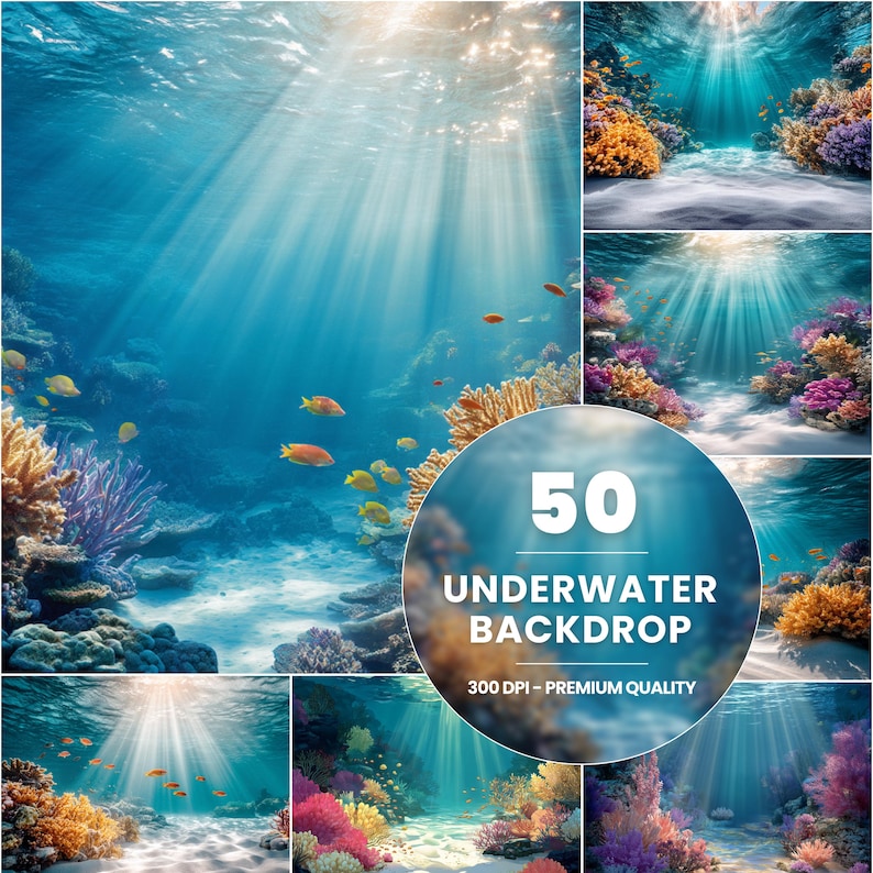 50 Ocean Digital Backdrops: Underwater Photography Editing (digital ...