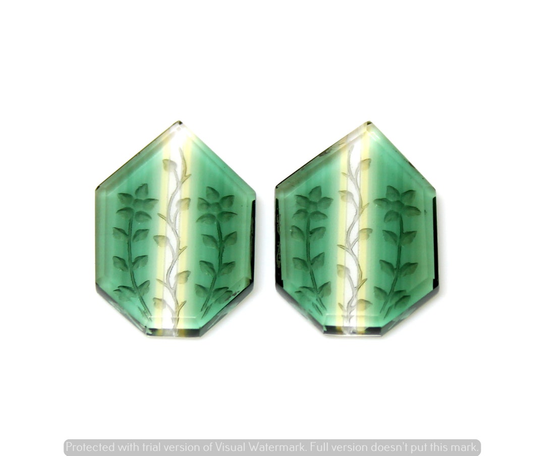 Handgeschnitztes Grünquarz Edelstein Paar, Floral Design (23x15x3 MM ...