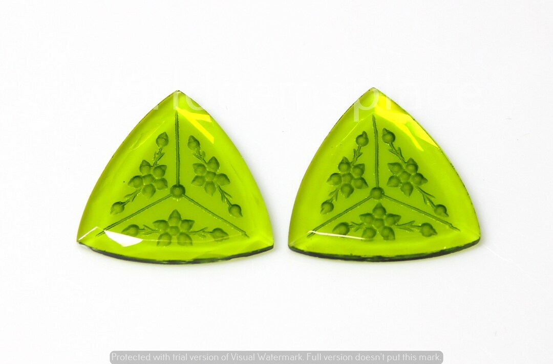 Rare PERIDOT QUARTZ, Flowers Carved Pair, Hand Carving, Trillion Loose ...