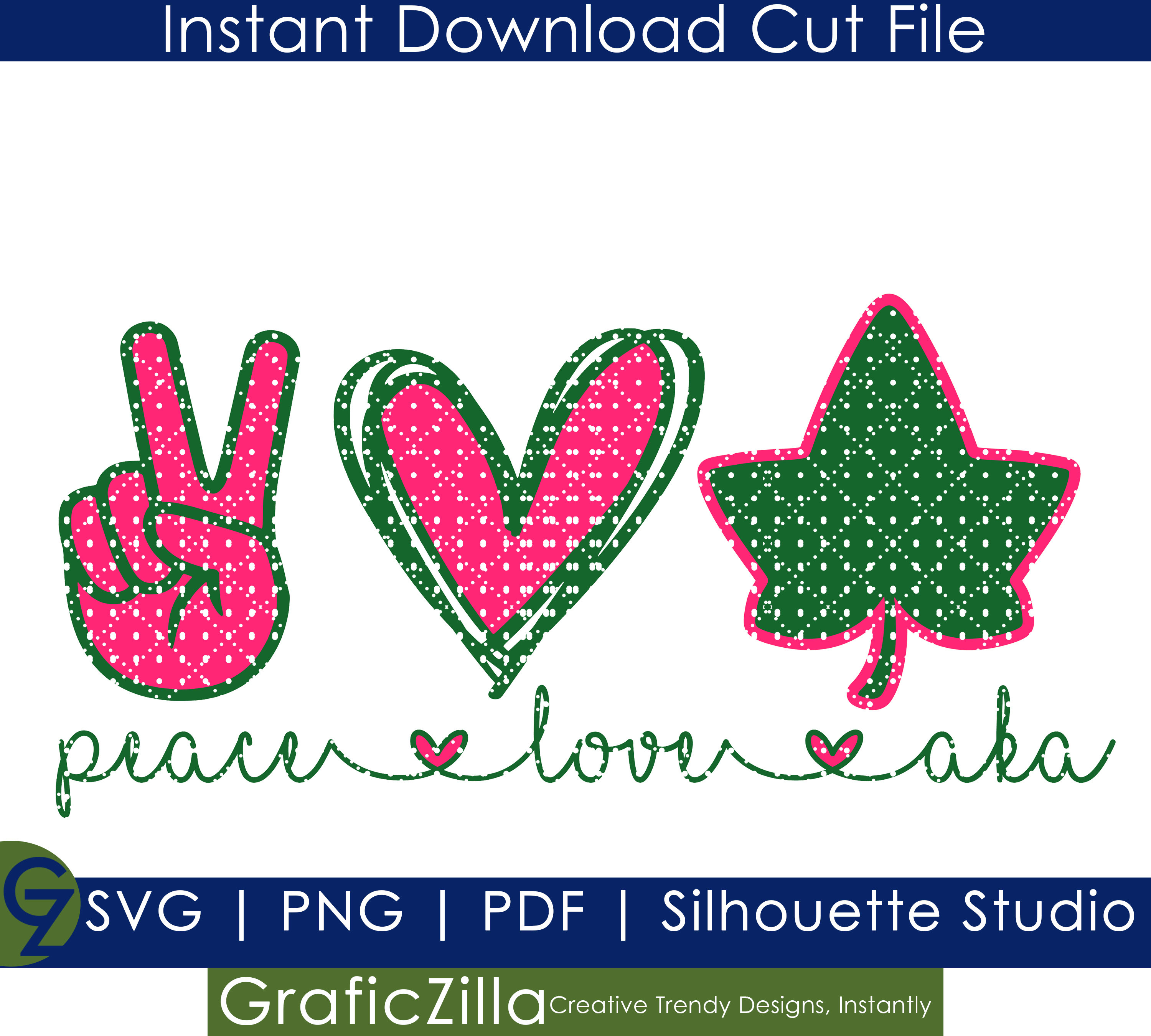 AKA SVG, Peace Love and AKA, Sorority, Pink and Green Svg, Alpha Kappa ...
