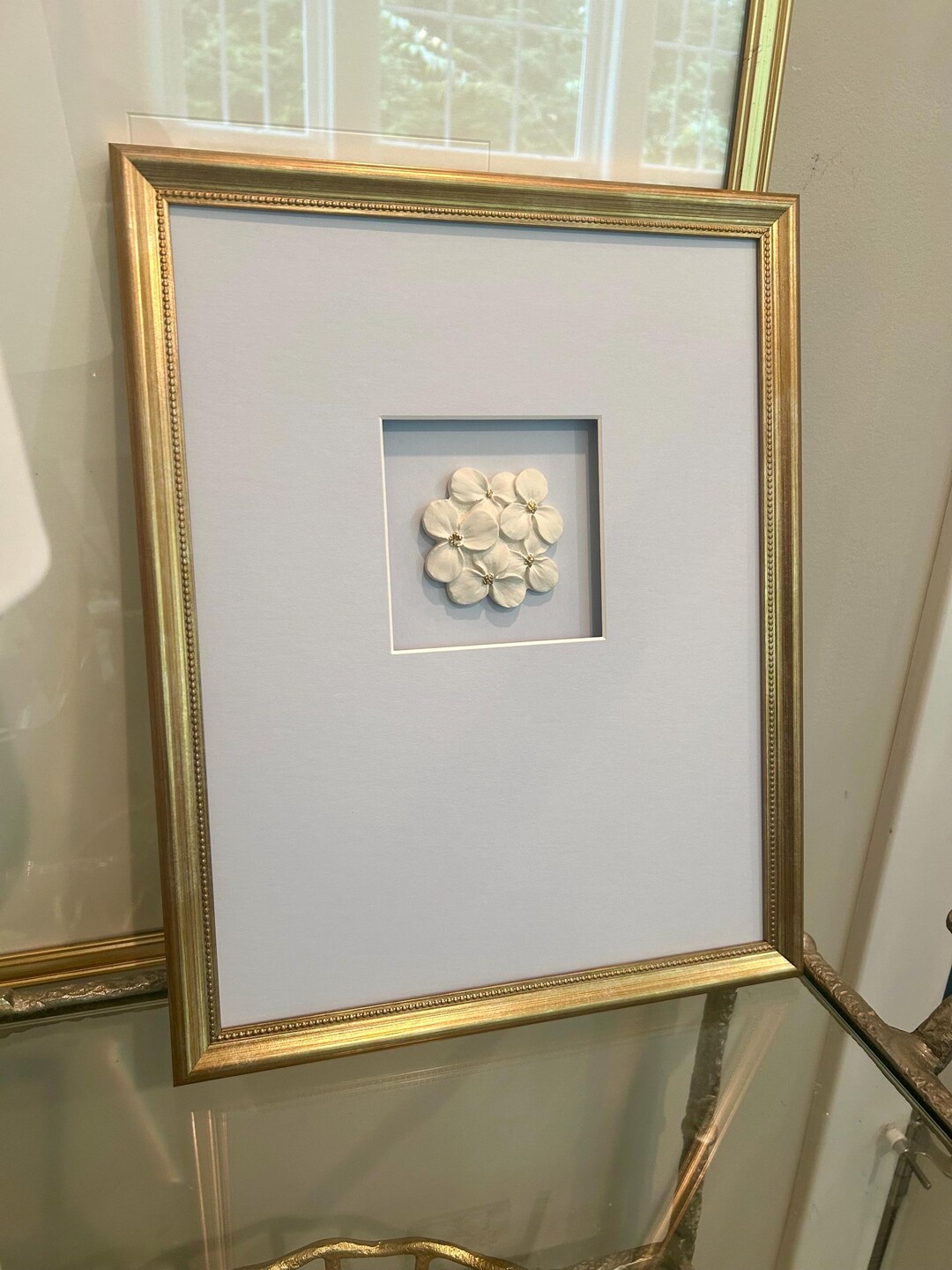 Framed Flower Intaglio - Hydrangea on Blue in Gold Frame - Etsy