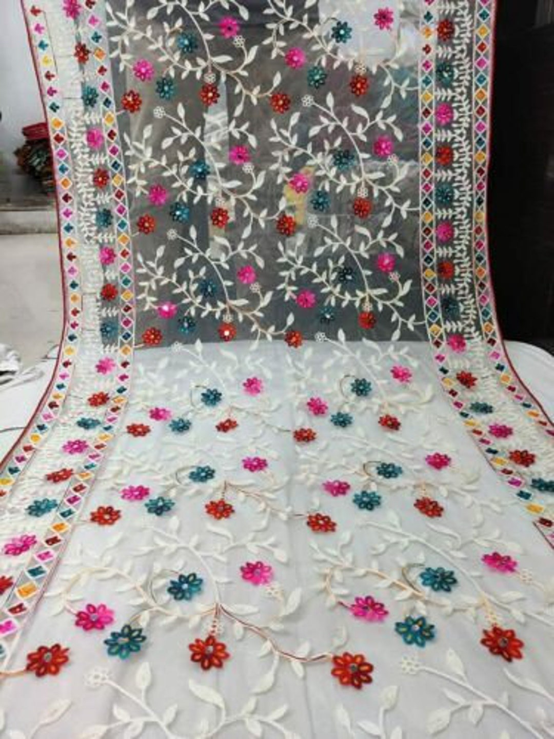 Phulkari Dupatta Women's Phulkari Net Dupatta Scarf - Etsy UK