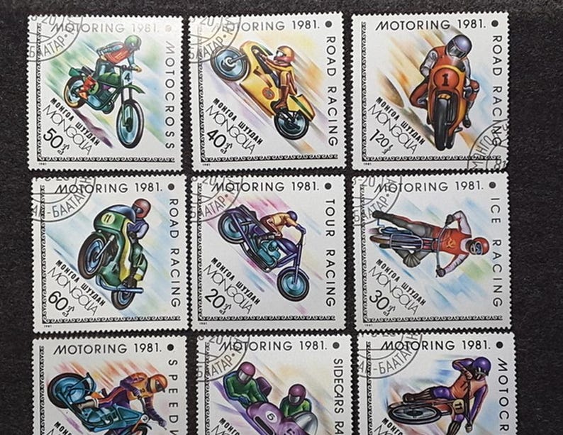 Rare Vintage Mongolian Postage Stamps, 1981 – Sports: Motorcycle Racing ...