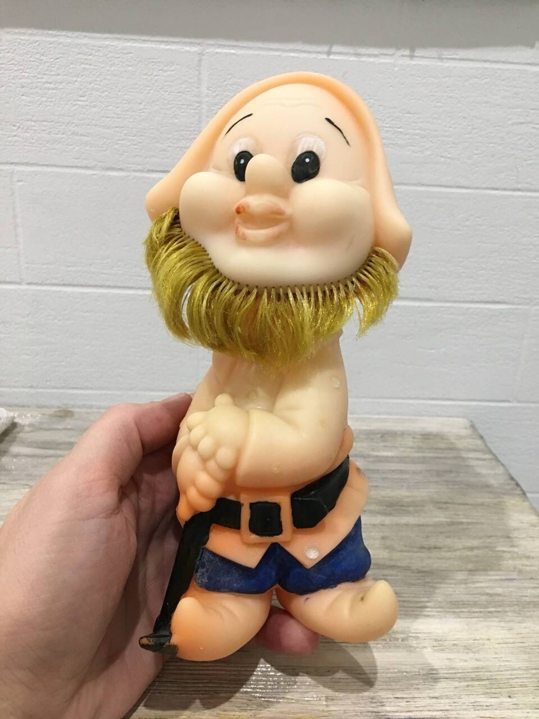 Vintage Rubber Figurine - Bearded Gnome With a Pickaxe - Etsy
