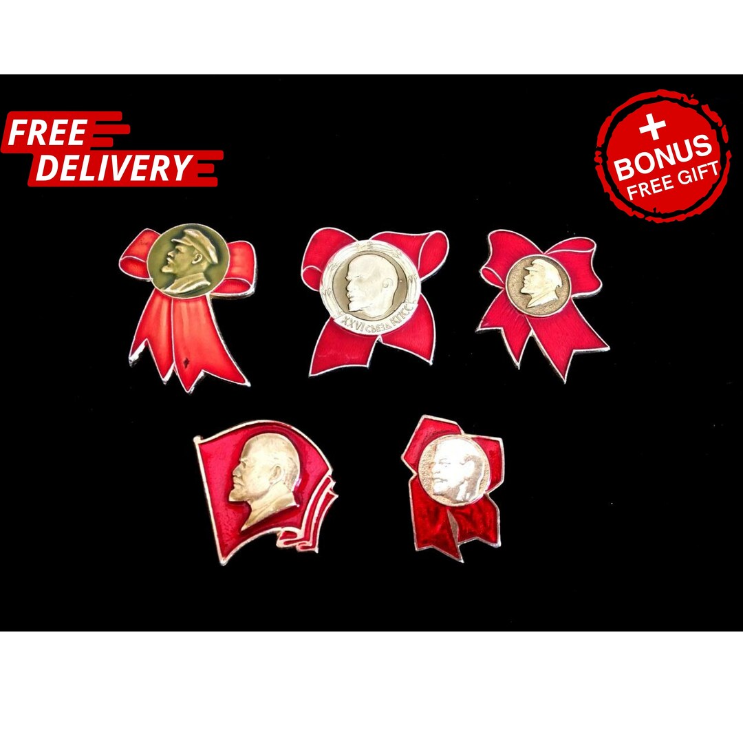 Red Ribbon Tributes: Vintage USSR Badges Honoring Vladimir Lenin - Etsy