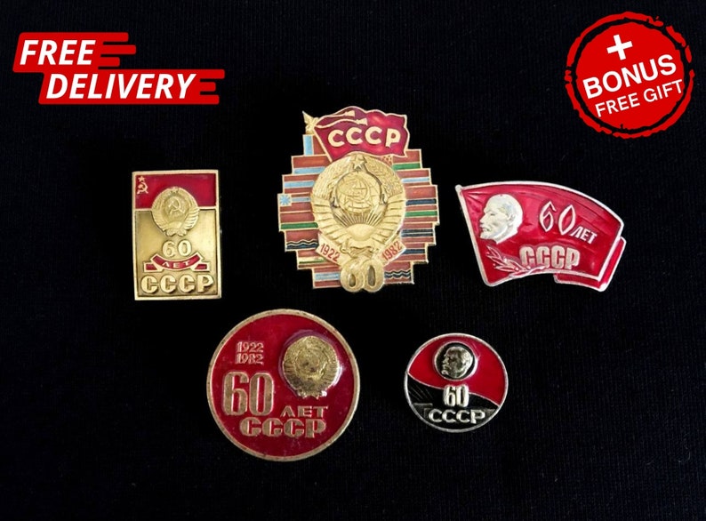 Vintage Soviet Badge Set - 60th Anniversary of the USSR Founding - Etsy