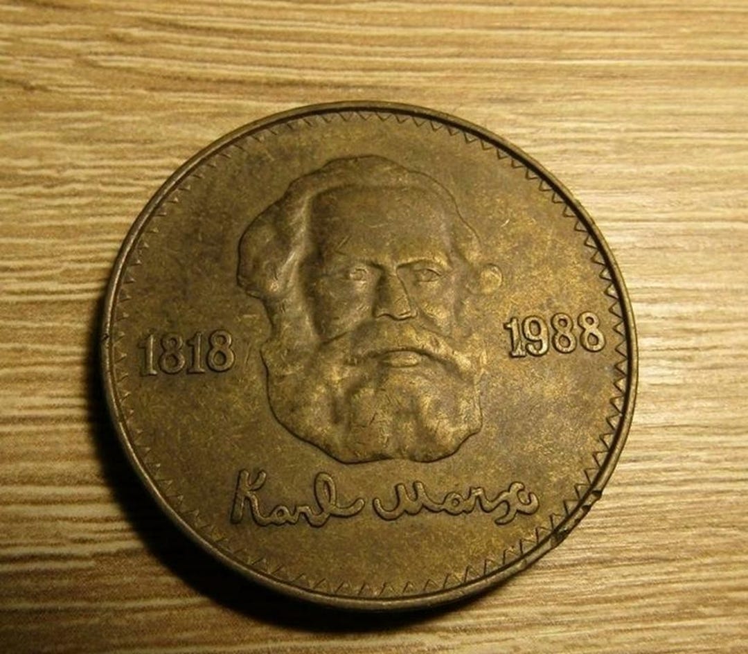Vintage Mongolia 1 Tugrik Coin — 1988 . 170th Anniversary of Karl Marx ...