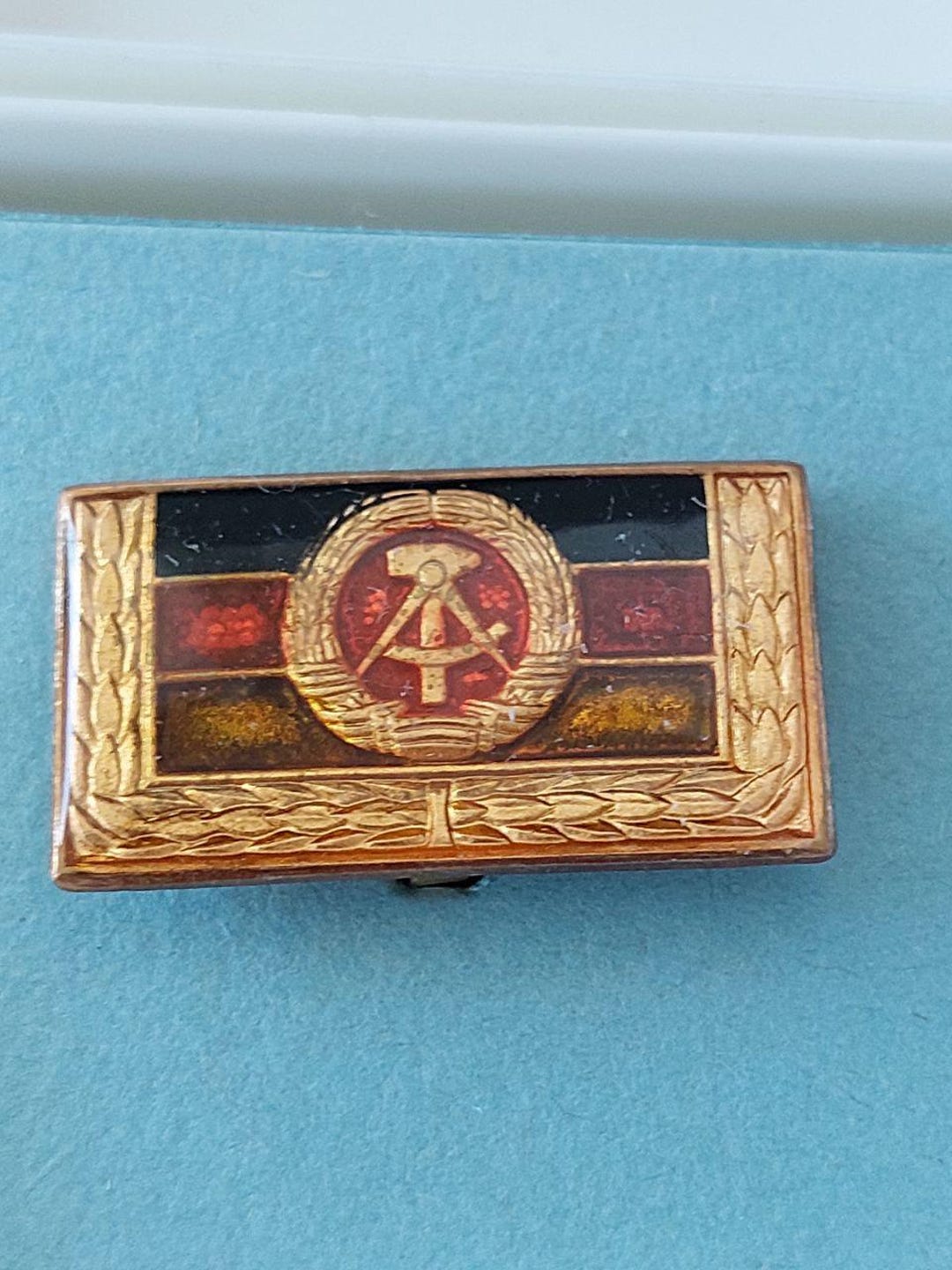 DDR East Germany Flag Ribbon Bar With Emblem – Vintage GDR Insignia ...