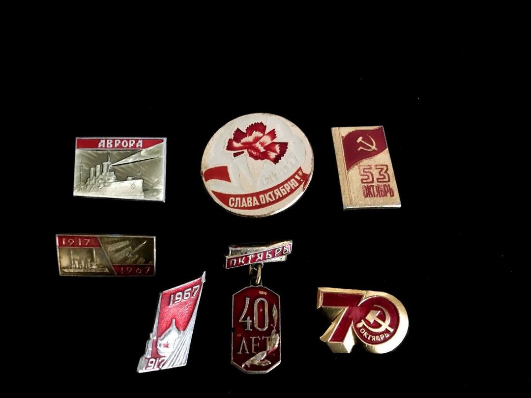 Vintage USSR Badges: Great October Revolution, Soviet Memorabilia (set ...