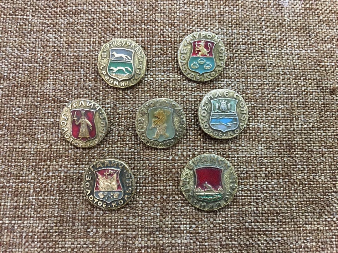 Set of 7 Soviet Vintage Pins With Coats of Arms and City Names Made in ...