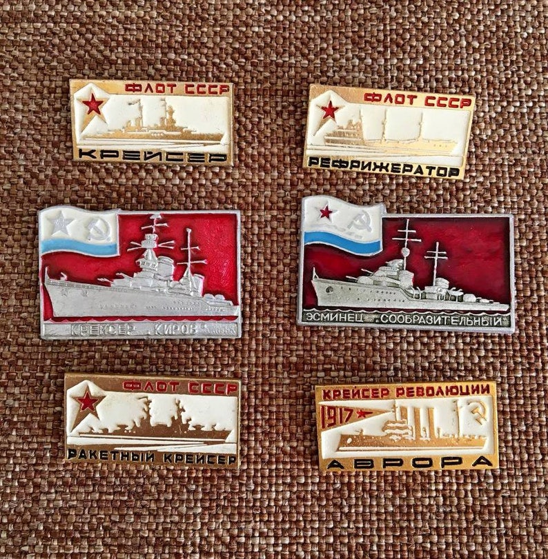 USSR Cruisers and Ships , History of Ships, Vintage Badges, Set of 6 ...