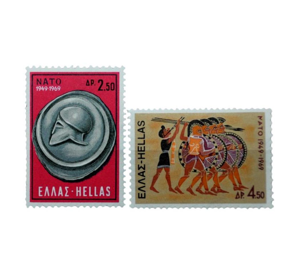 Vintage Greece Postage Stamps (2) – 20 Years of NATO, 1969 - Etsy