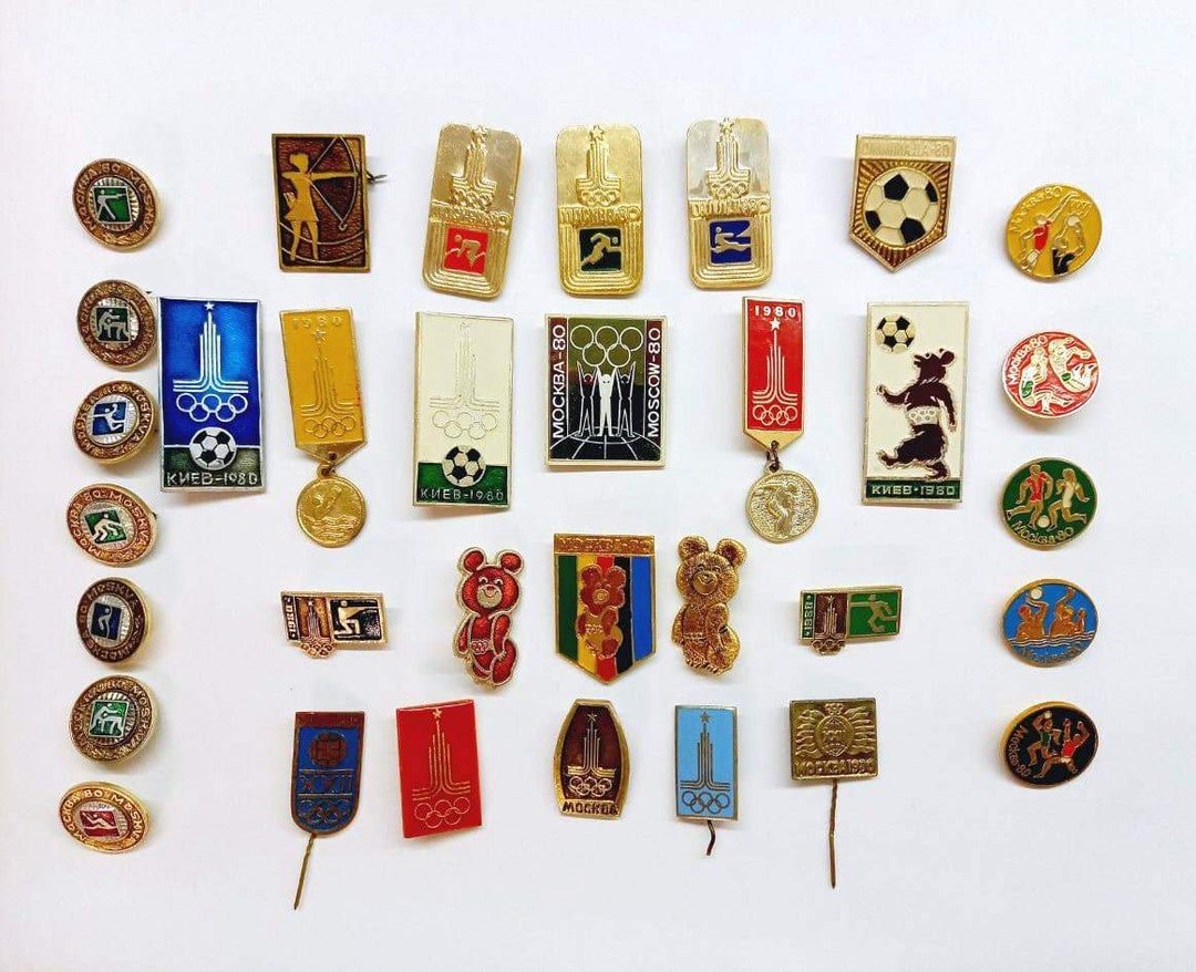 Original Soviet Badges With Olympic Symbols. Olympic Games in the USSR ...