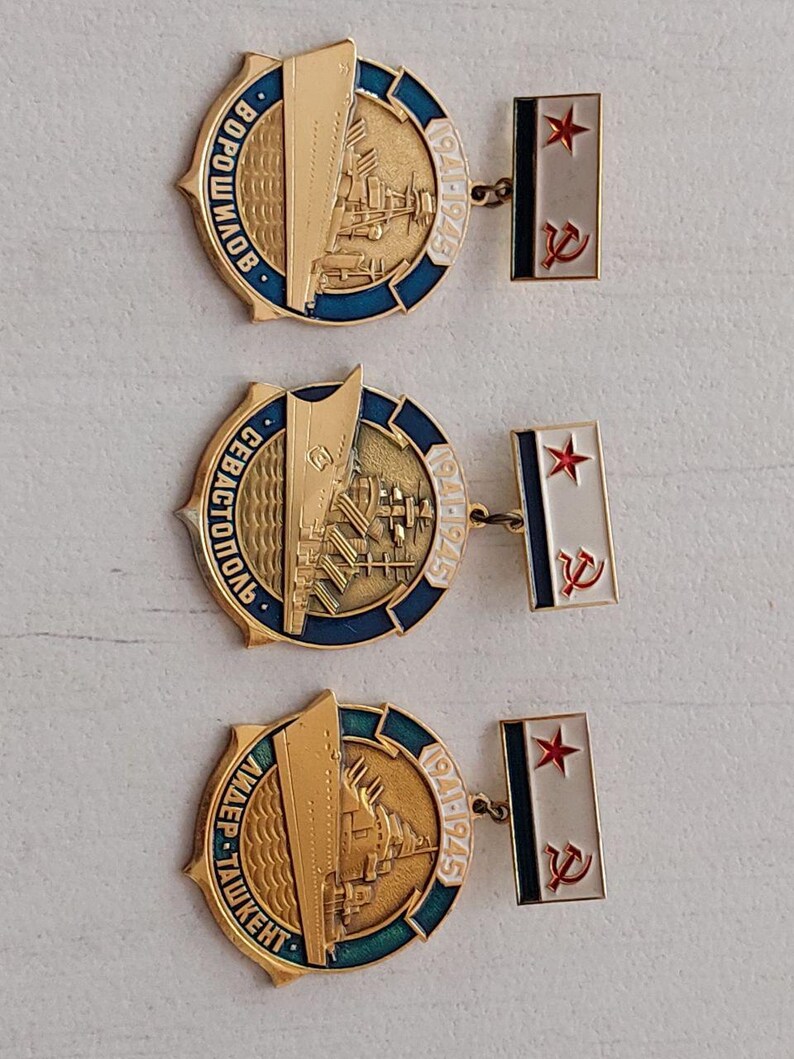 Vintage USSR Battlecruiser Badge Set – Soviet Navy WWII Collectibles (3 ...