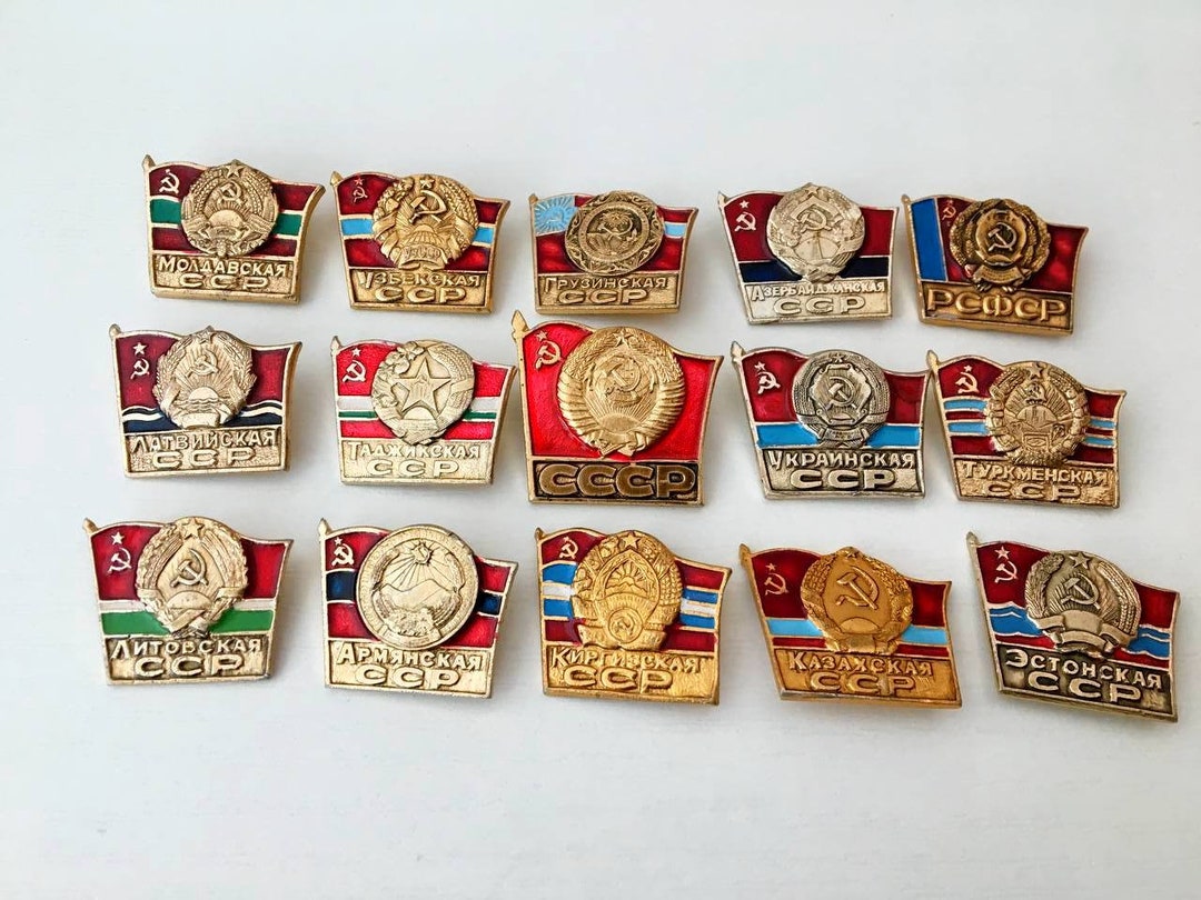 Unique Badges, Each Showing the Flag and Emblem of One of the 15 ...