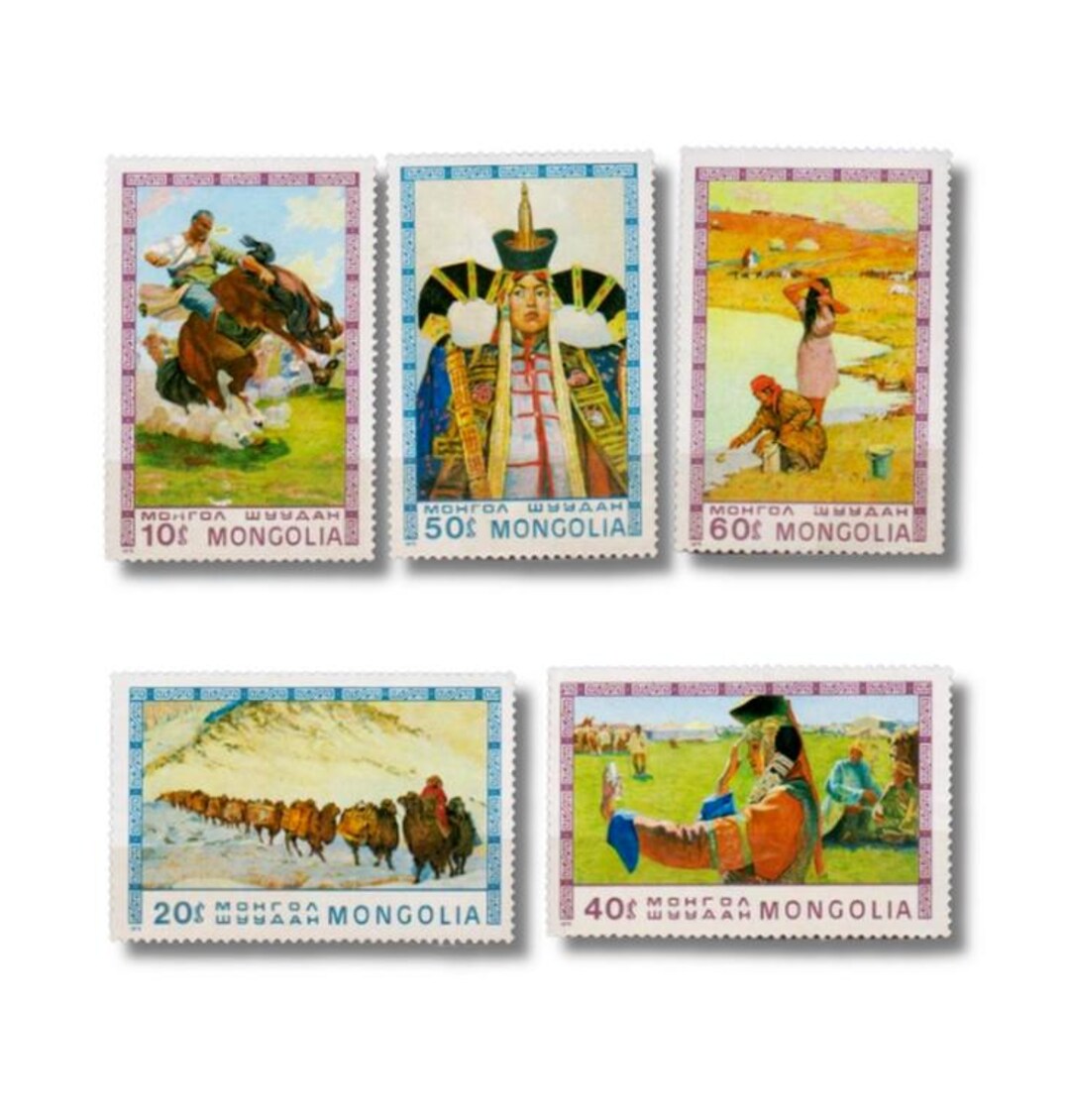 Vintage 1975 Mongolia Postage Stamps – "painting Mongolia" Series - Etsy