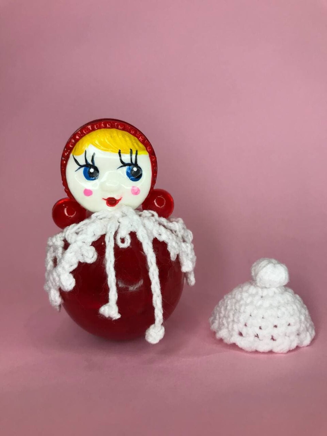 Weebly Wobbly Rolly Polly small dark red doll with cloth set | Etsy