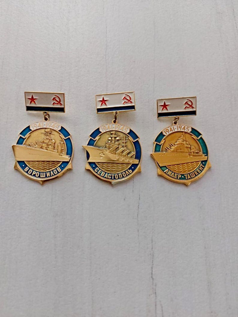 Vintage USSR Battlecruiser Badge Set – Soviet Navy WWII Collectibles (3 ...