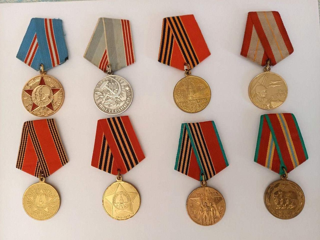 Lot of 8 Medals Soviet USSR Veteran Set of 8 Medals With Ribbons ...