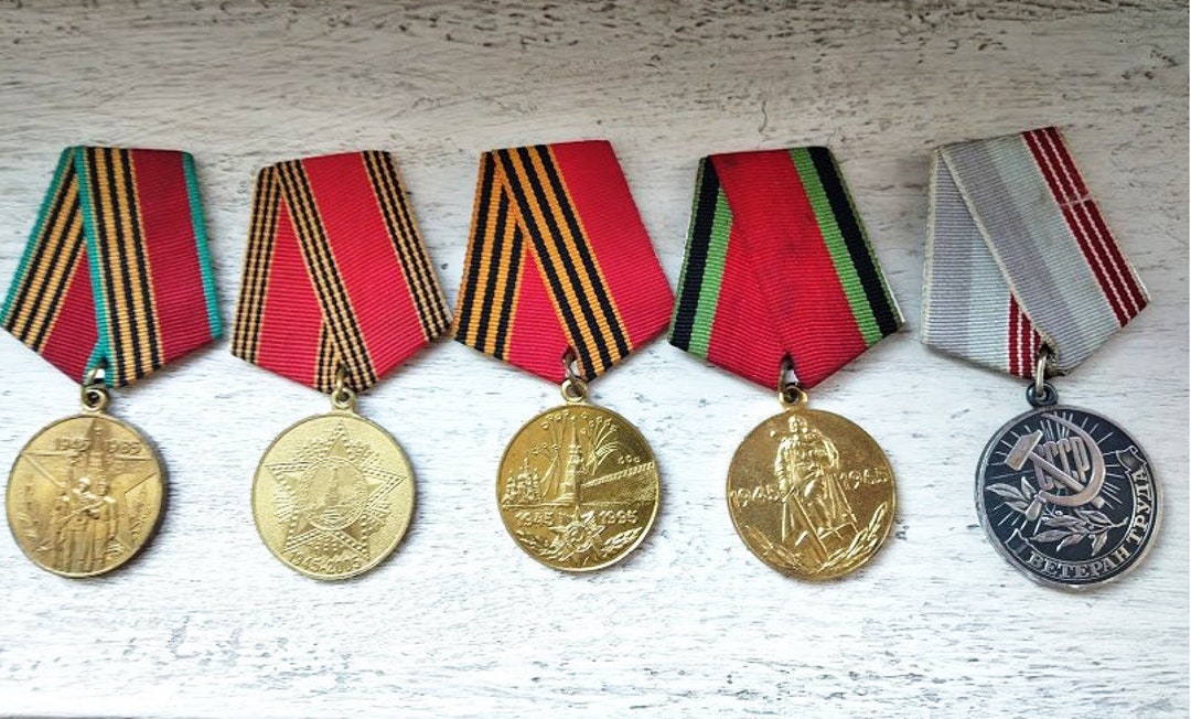 Lot of 5 Medals Soviet USSR Veteran Set of 5 Medals With Ribbons ...