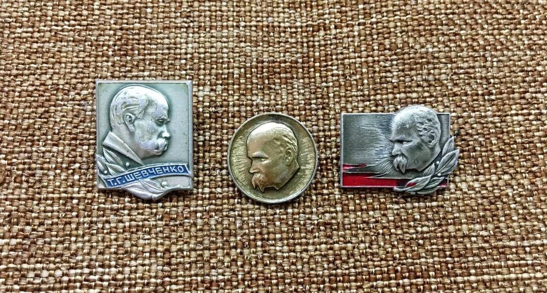 Tribute to Taras Shevchenko: Trio of Vintage Ukrainian Poet Badges" - Etsy