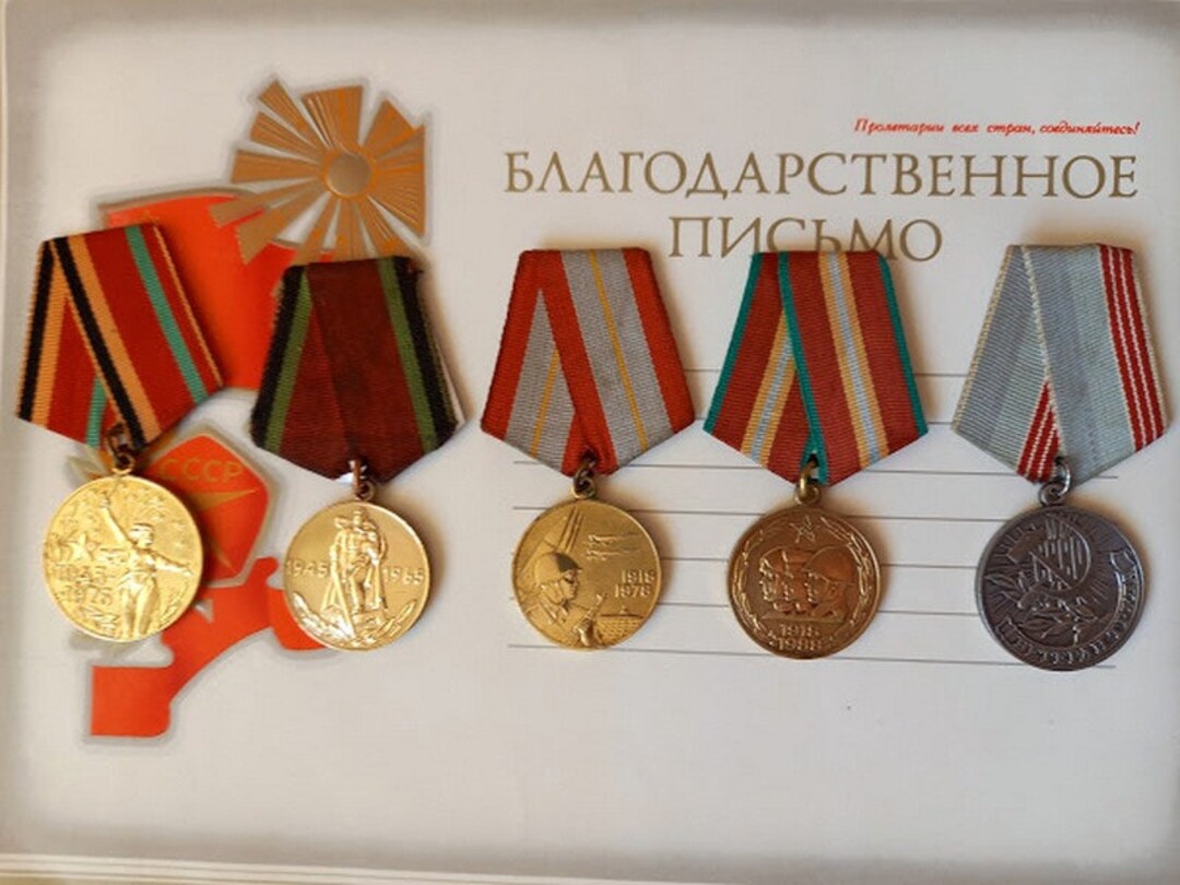 Lot of 5 Medals Soviet USSR Veteran Set of 5 Medals With Ribbons ...
