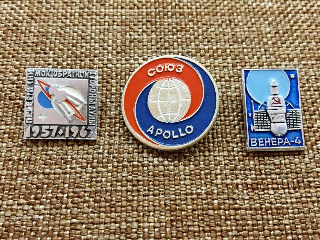 Vintage Soviet Space Exploration Badge Set, Satellites, Moon, Mars ...
