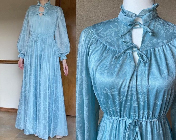 Ethereal Vintage 1970s Blue Maxi Dress Small - Floral, Semi-sheer ...