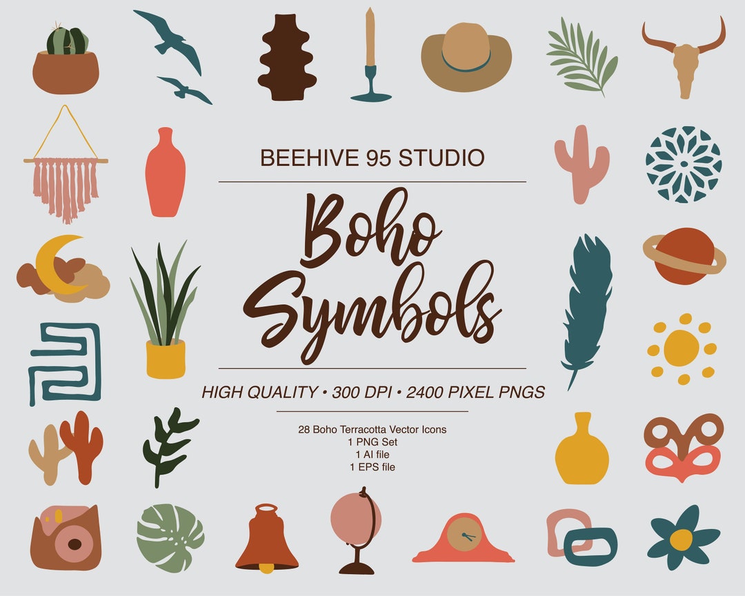 28 Boho Symbols - 2 Color Theme PNG Sets | 56 Pngs Included | Adobe ...