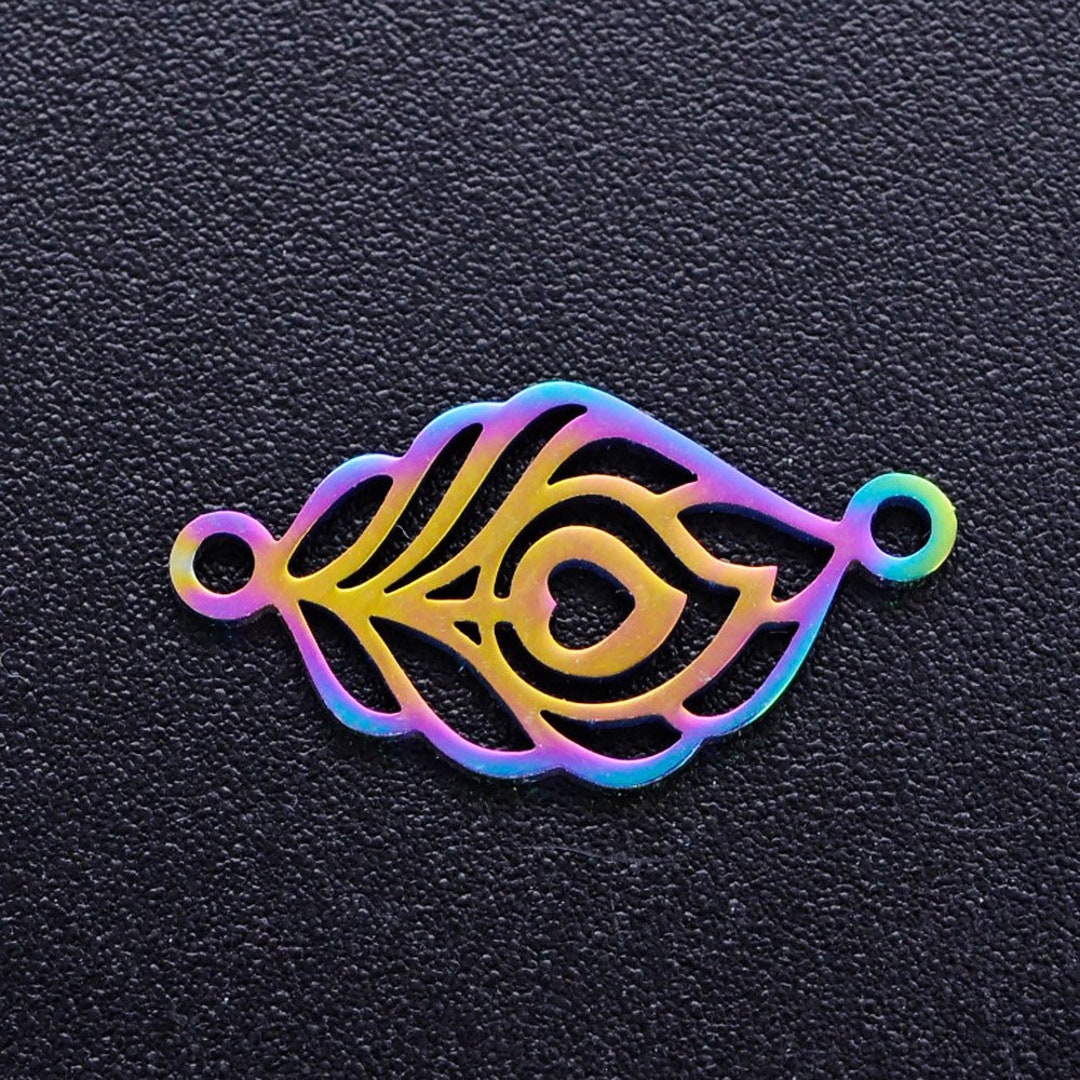 Rainbow Metal, Small Peacock Feather Link Connector, Stainless Steel ...