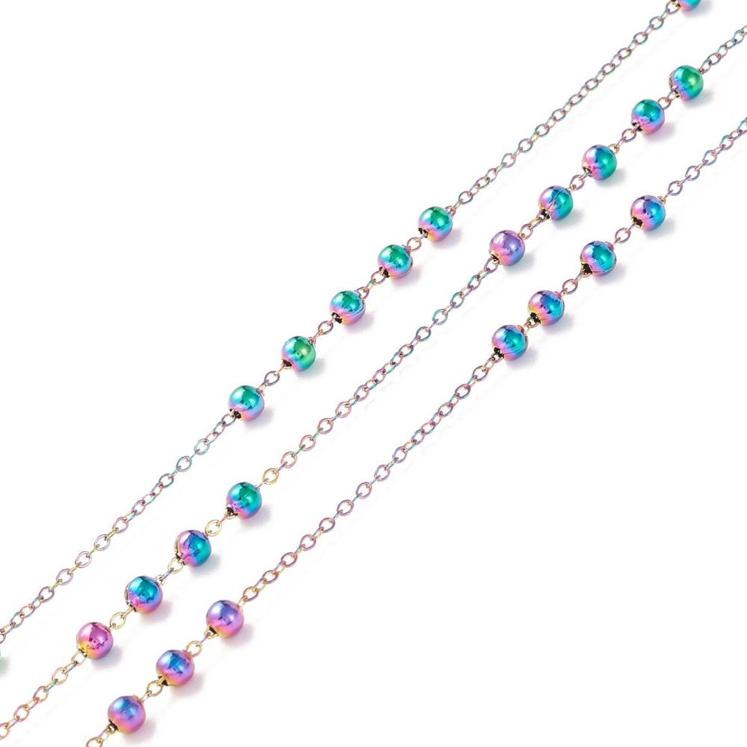Rainbow Metal, Dainty 1mm Wide Satellite Chains, Tiny Holes, 1 Meter ...