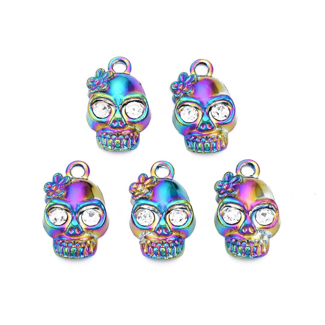 Rainbow Metal , Skull, Rainbow Color Alloy Pendant Rhinestone Settings ...