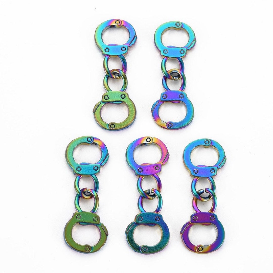 Rainbow Metal, Handcuffs, 3D, Rainbow Alloy Pendants, About 1.25 ...