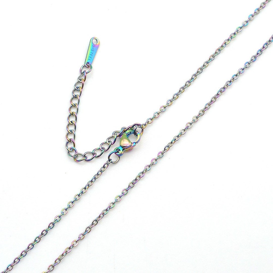 Rainbow Metal, 18" Plus a 2” Extender Chain, Stainless Steel Cable ...