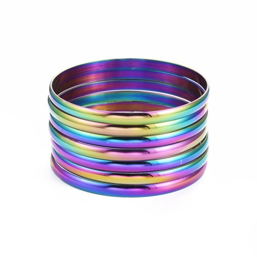 Rainbow Metal Bangle Bracelet Set of 3 Stainless Steel - Etsy