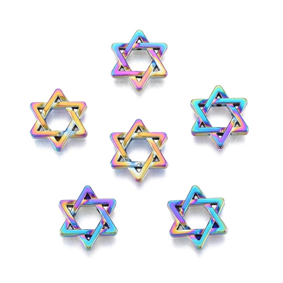 Rainbow Metal, Star of David, Rack Plating Alloy Beads, Small About .5 ...