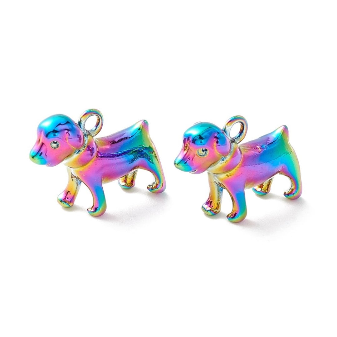 Rainbow Metal, Adorable 3D Dog Charm, Brass, Small About .67 Inches ...