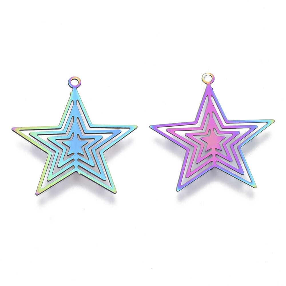 Rainbow Metal Star Pendant About 1 Inch Boho Colorful - Etsy