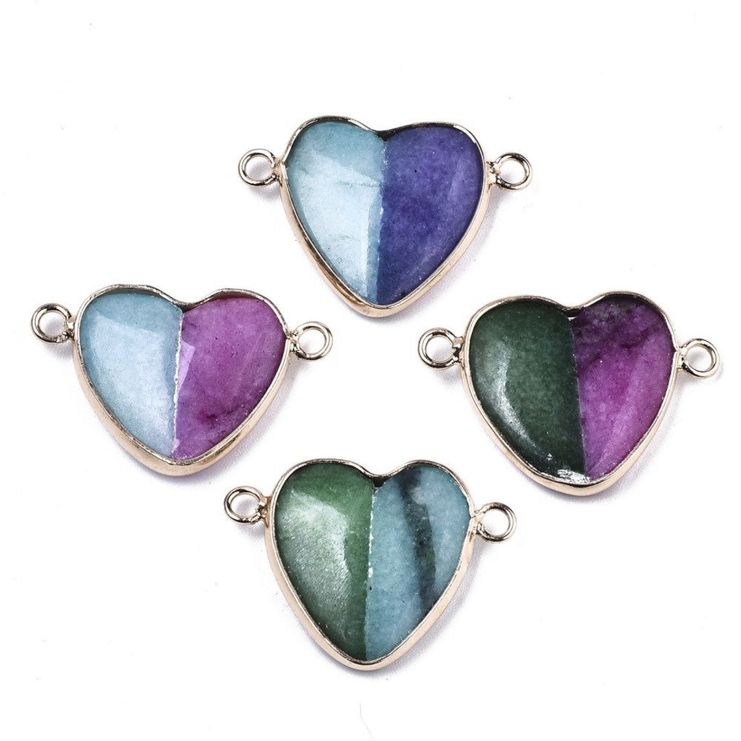 Heart Link, Rainbow Two Tone Gemstone, Natural White Jade Links ...