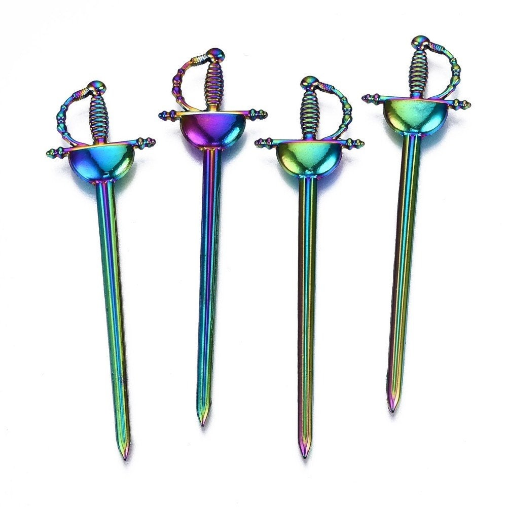 Rainbow Metal, Big Renaissance Sword, Rainbow Alloy Link Pendants, 3D ...