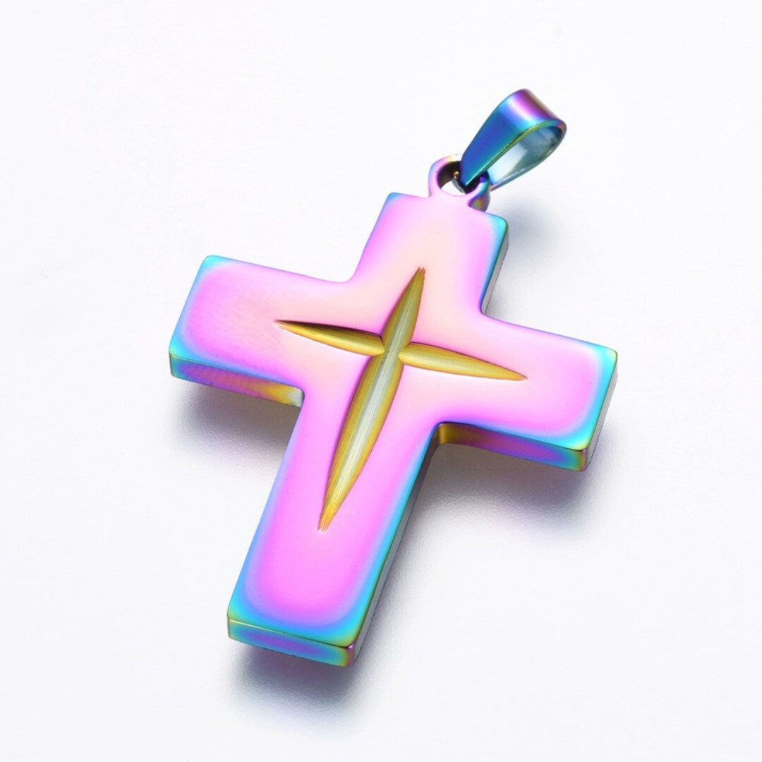 Rainbow Metal, Christian Cross, 33mm X 24mm, Stainless Steel, Shiny ...